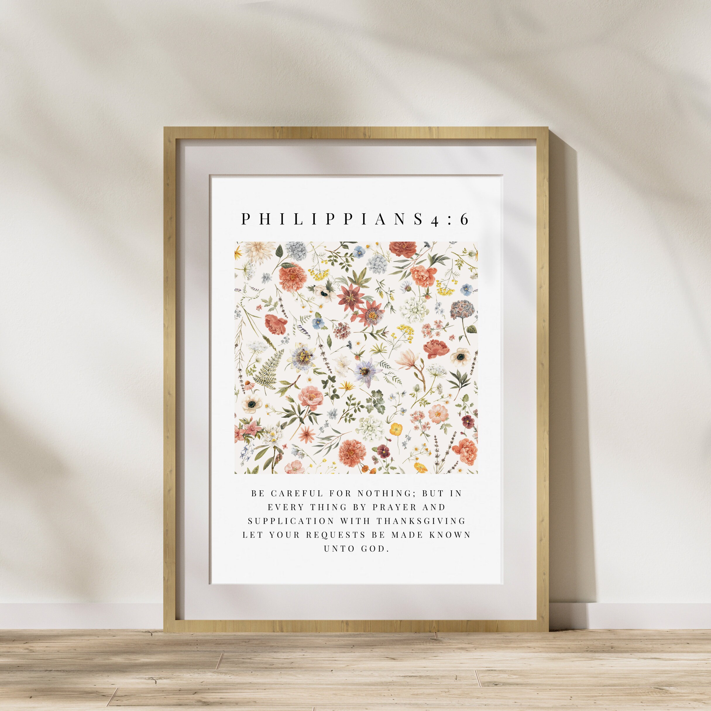 Philippians 4:6 KJV Bible Verse Wall Art, Floral Christian Decor ...