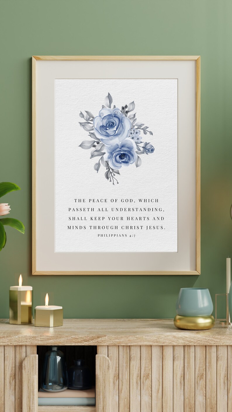 Philippians 4:7 KJV Bible Verse Wall Art, Floral Christian Decor ...
