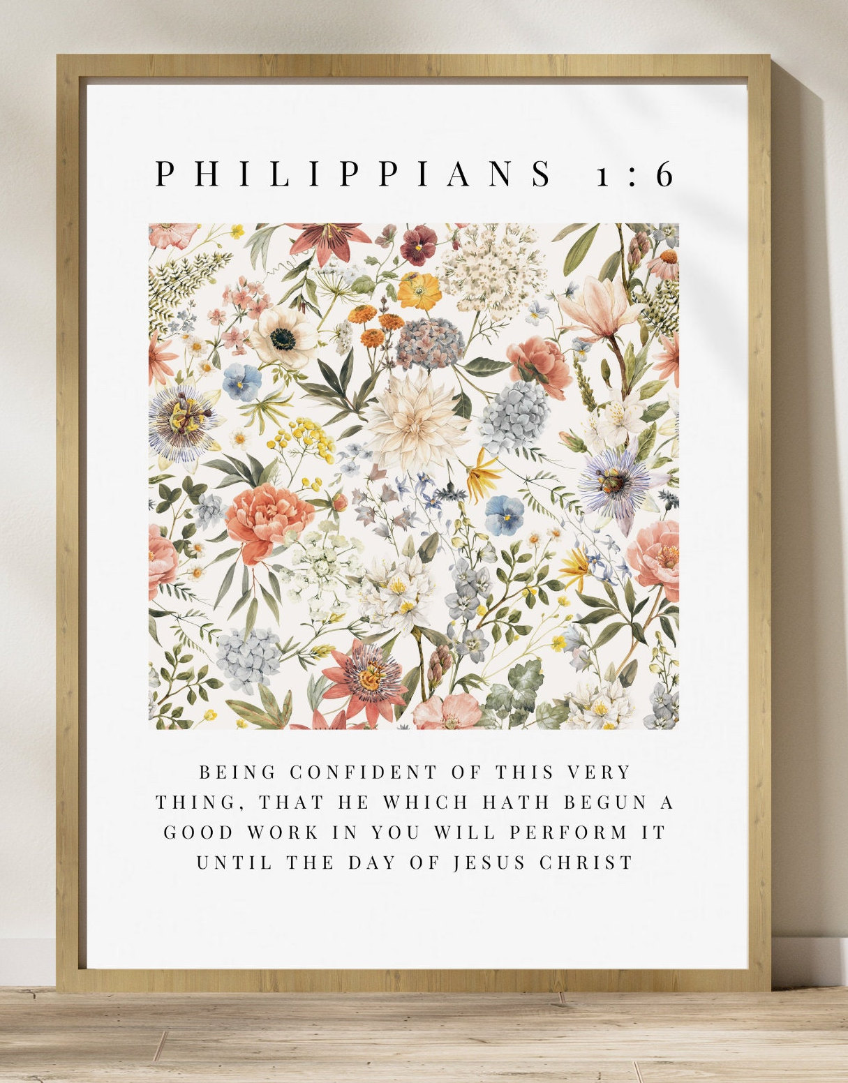 Philippians 1:6 KJV Bible Verse Wall Art, Floral Christian Decor ...
