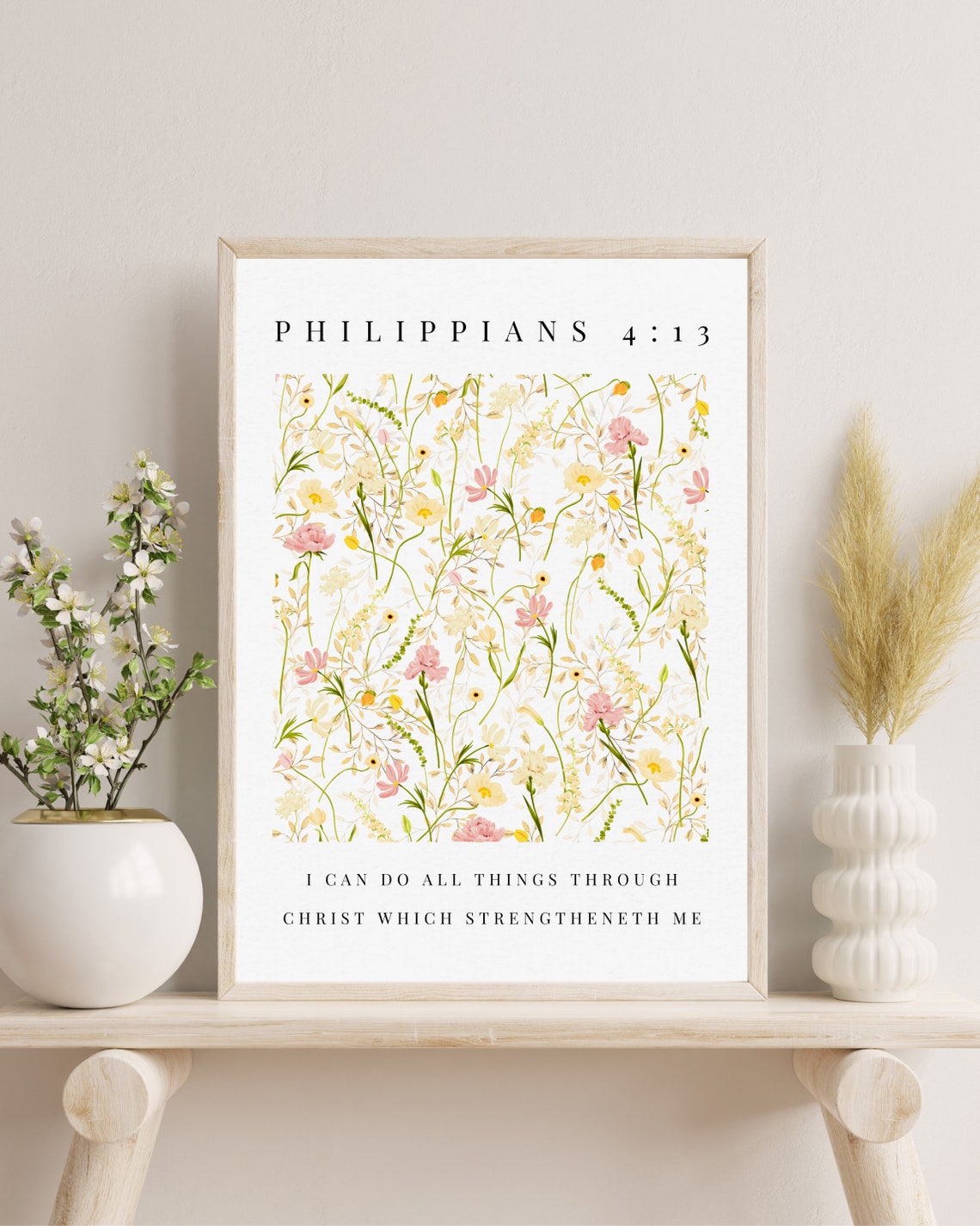 Philippians 4:13 KJV Bible Verse Wall Art, Floral Christian Decor ...