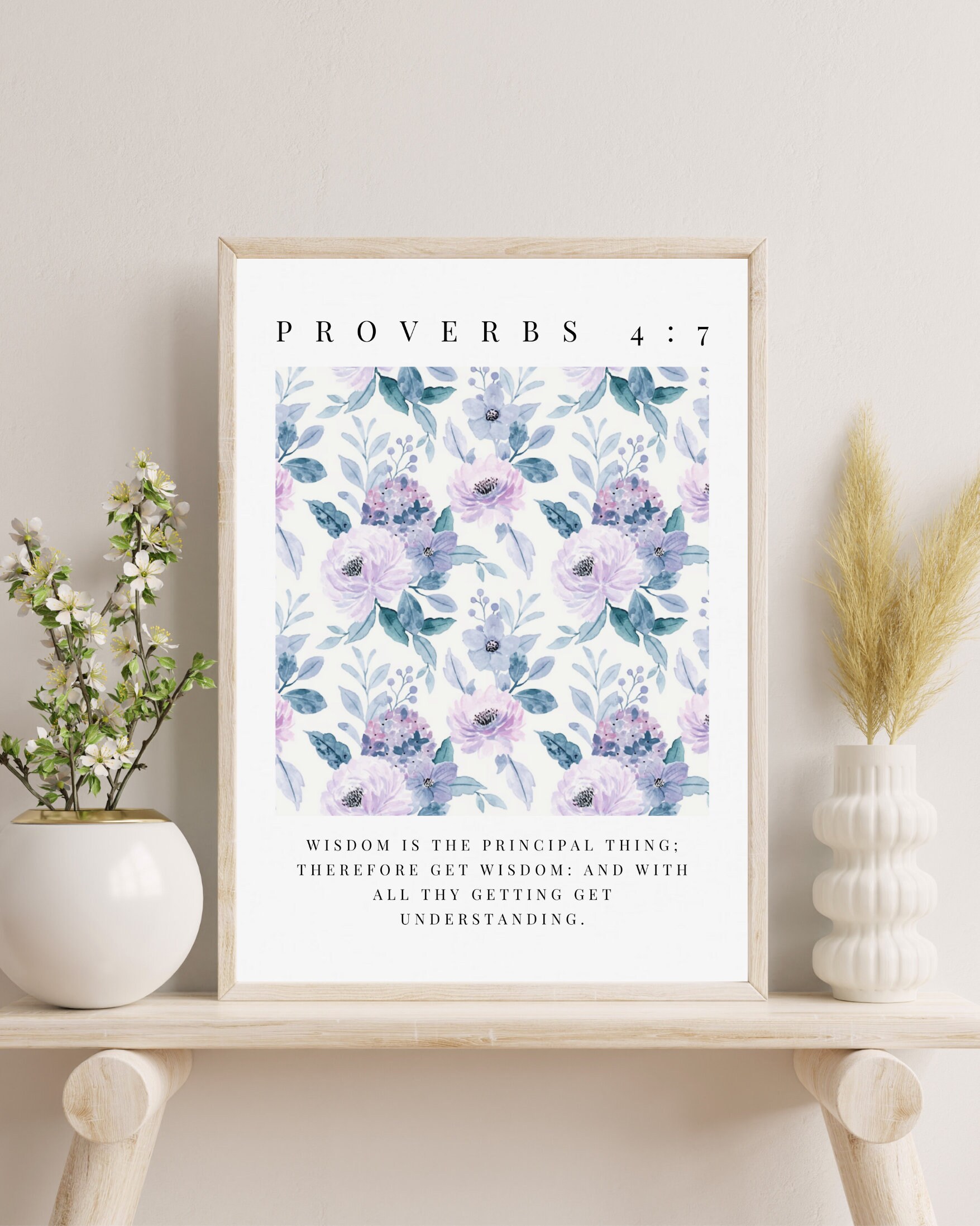 Proverbs 4:7 KJV Bible Verse Wall Art, Floral Christian Decor, Living ...