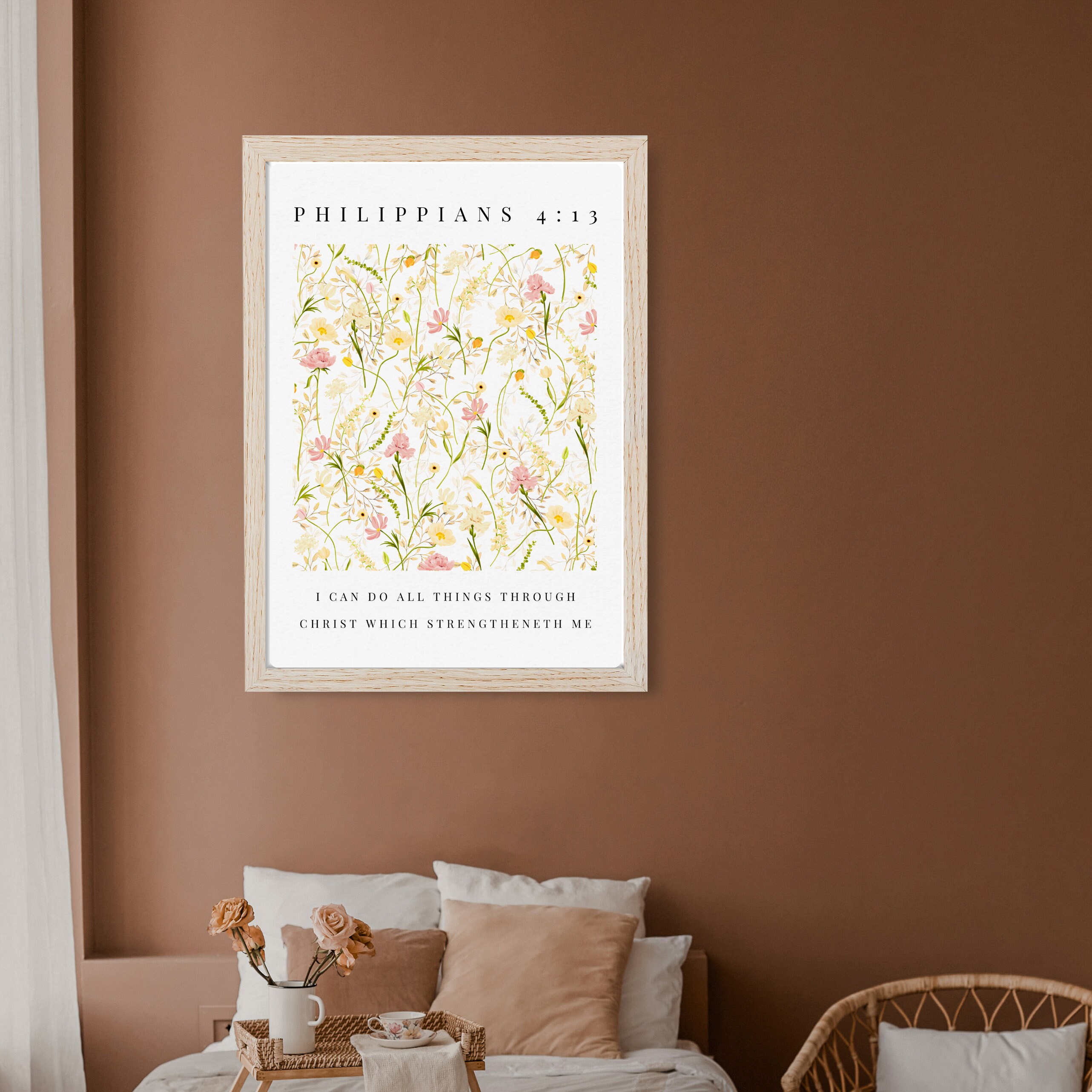 Philippians 4:13 KJV Bible Verse Wall Art, Floral Christian Decor ...