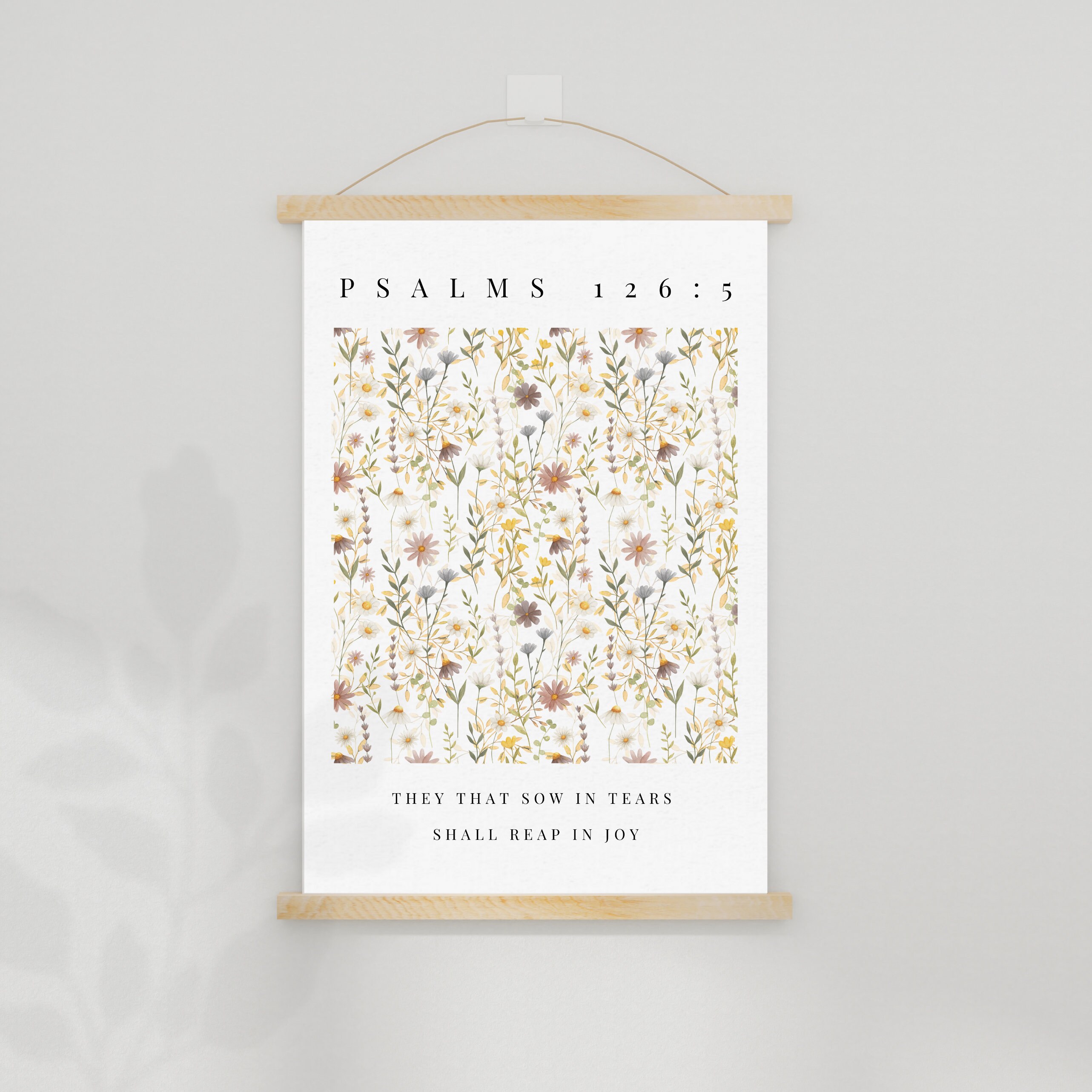 Psalms 126:5 KJV Bible Verse Wall Art, Floral Christian Decor, Living ...