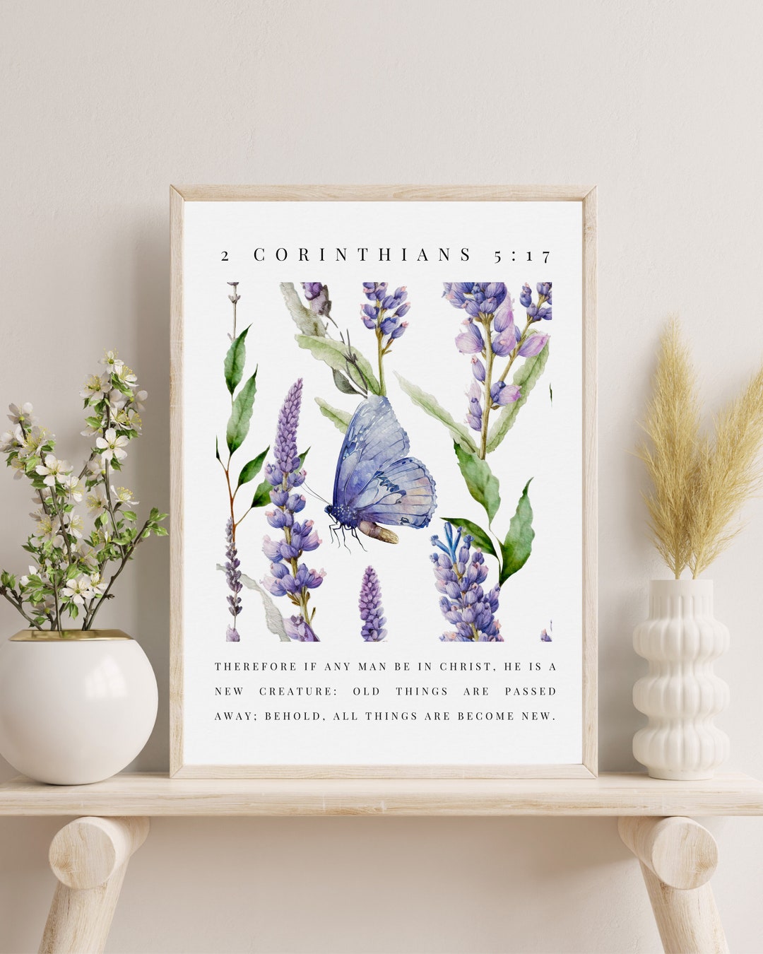 2 Corinthians 5:17 KJV Bible Verse Wall Art, Floral Christian Decor ...