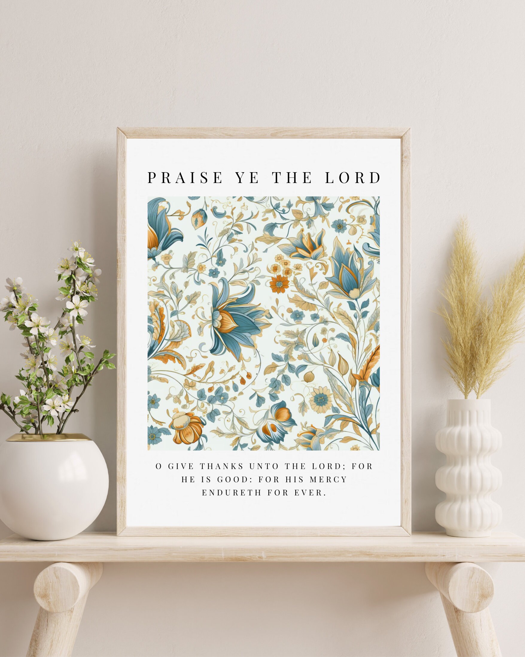 Psalm 106:1 KJV Bible Verse Wall Art, Floral Christian Decor, Living ...