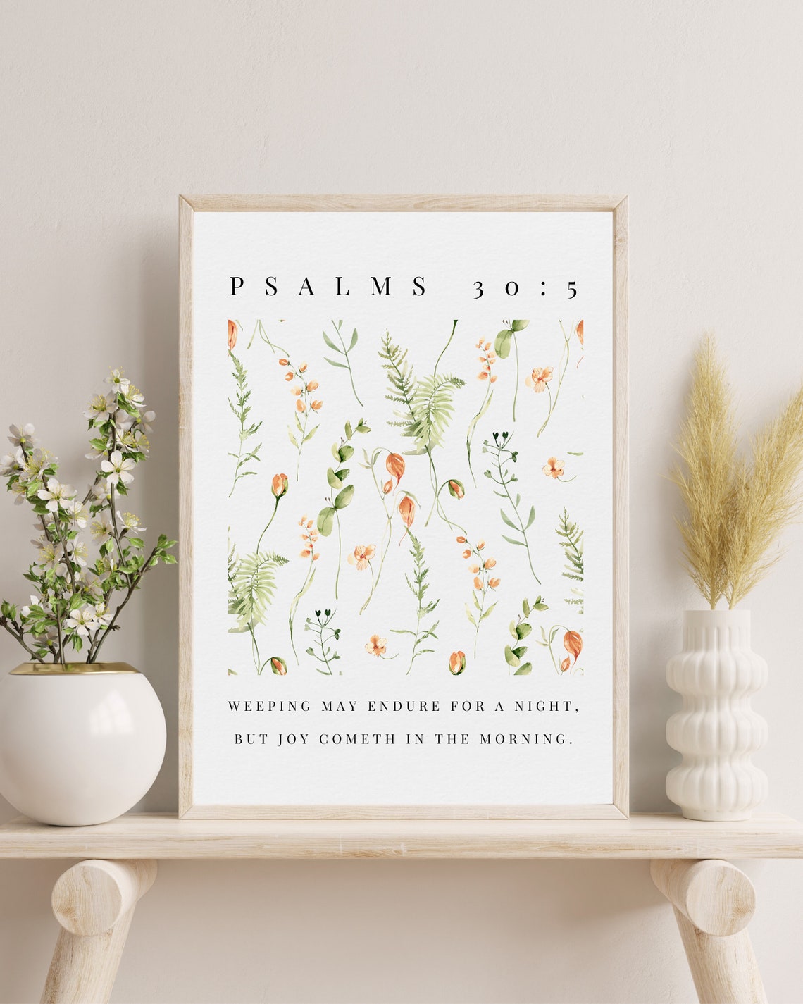 Psalms 30:5 KJV Bible Verse Wall Art, Floral Christian Decor, Living ...