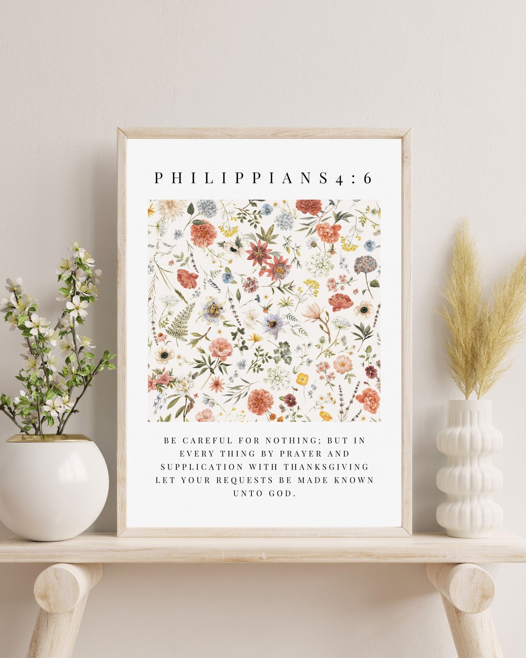 Philippians 4:6 KJV Bible Verse Wall Art, Floral Christian Decor ...