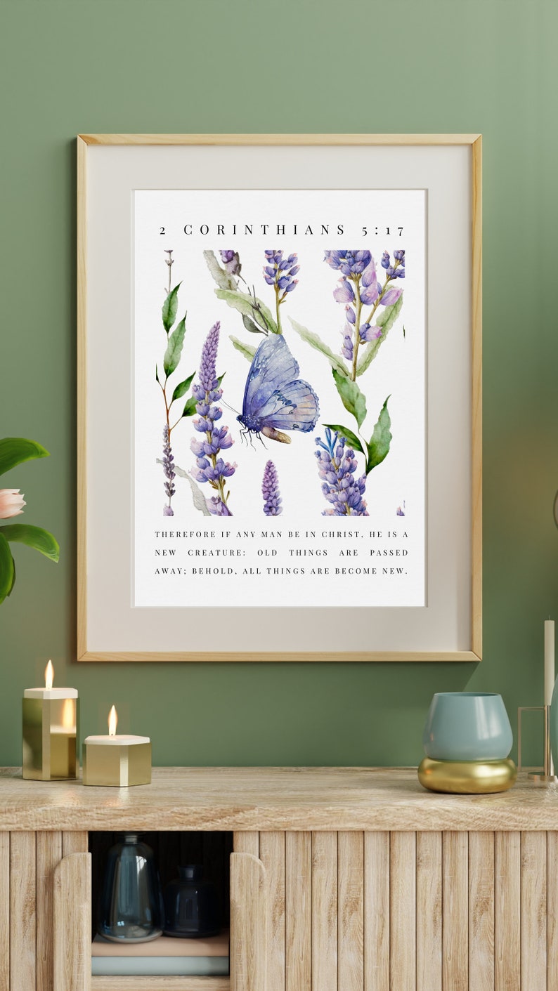 2 Corinthians 5:17 KJV Bible Verse Wall Art, Floral Christian Decor ...
