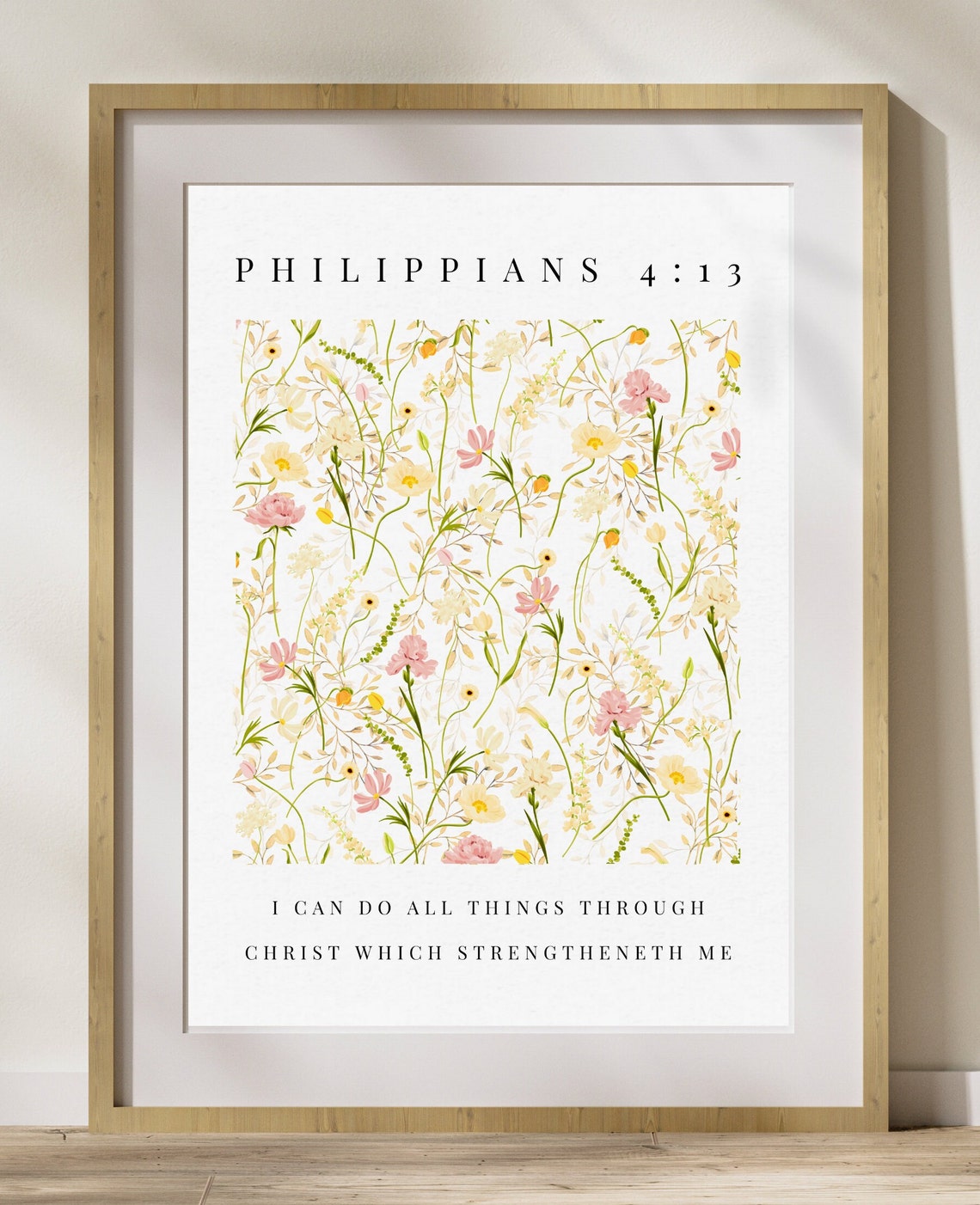 Philippians 4:13 KJV Bible Verse Wall Art, Floral Christian Decor ...