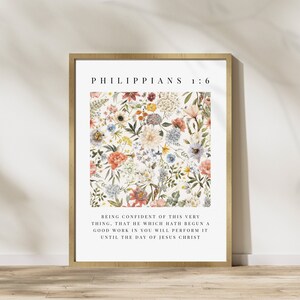 Philippians 1:6 KJV Bible Verse Wall Art, Floral Christian Decor ...