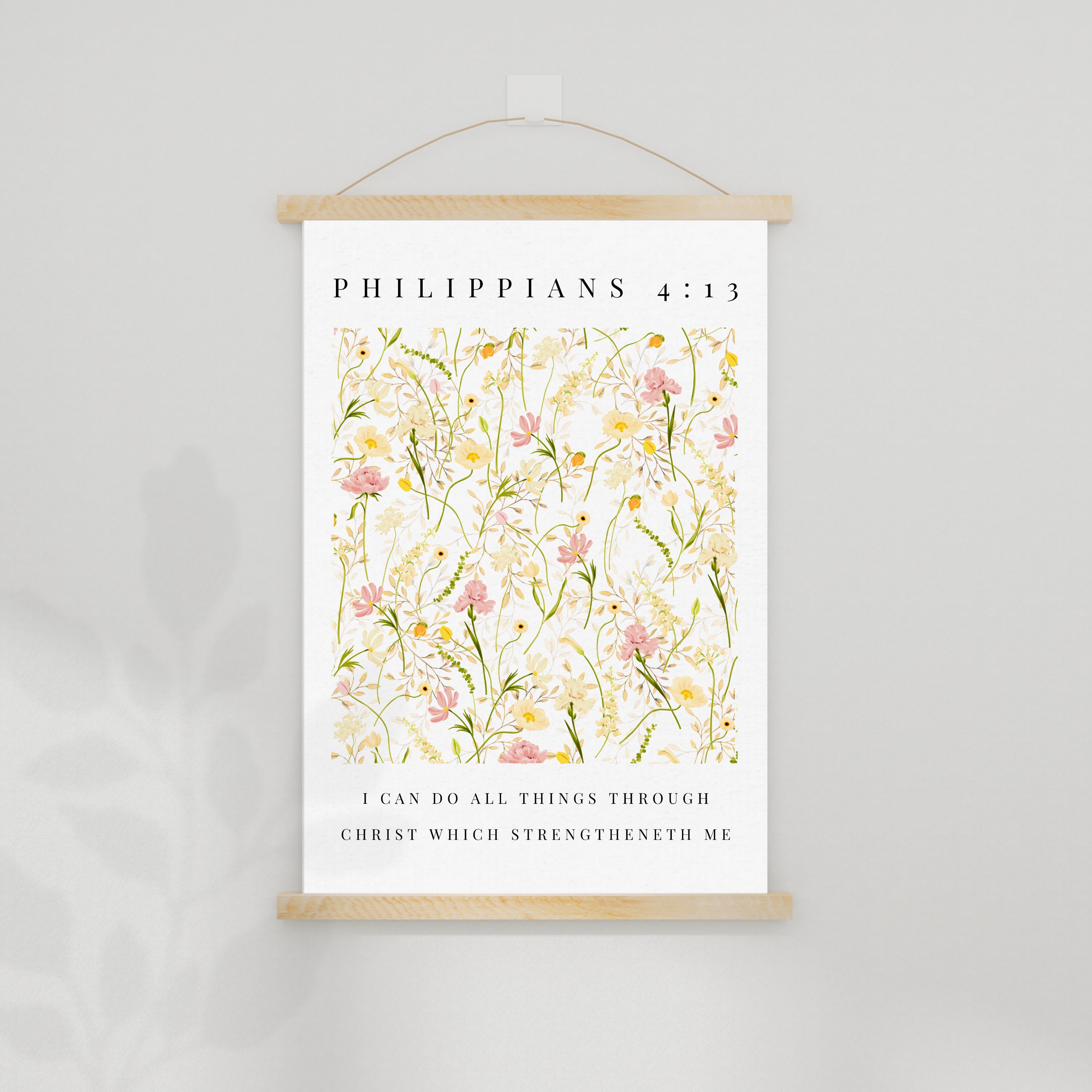 Philippians 4:13 KJV Bible Verse Wall Art, Floral Christian Decor ...