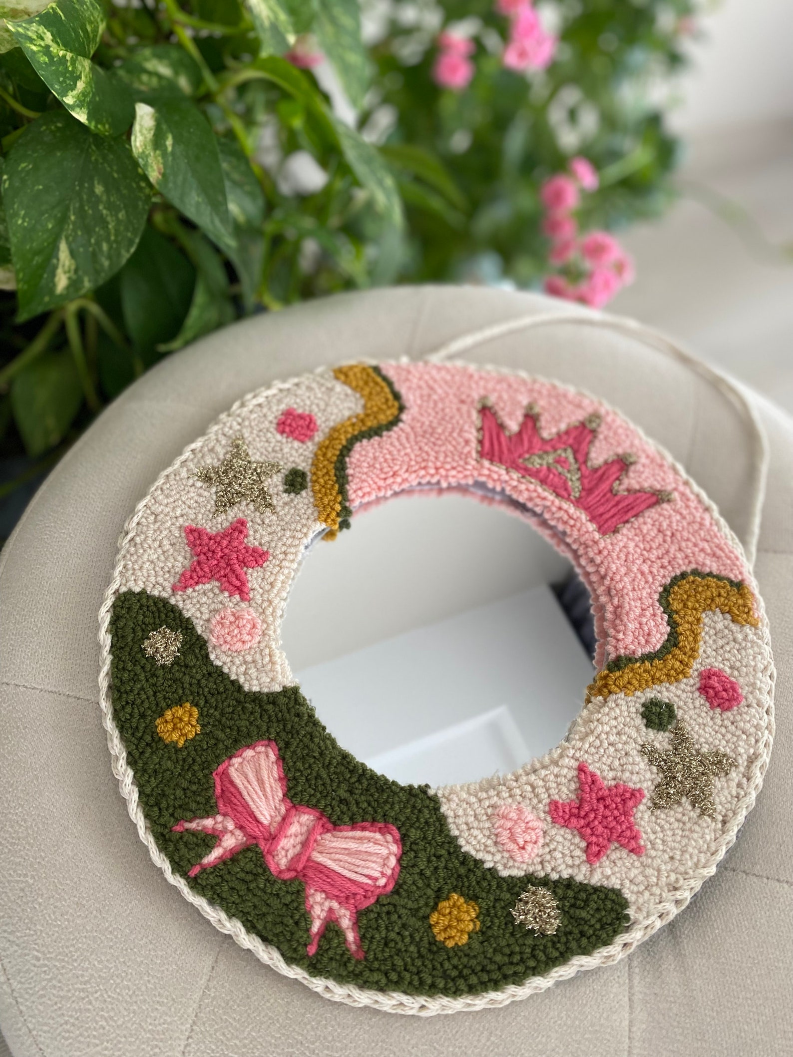 Hand Tufted Mirror,handmade Tufted Mirror, Modern Punch Needle Mirror ...