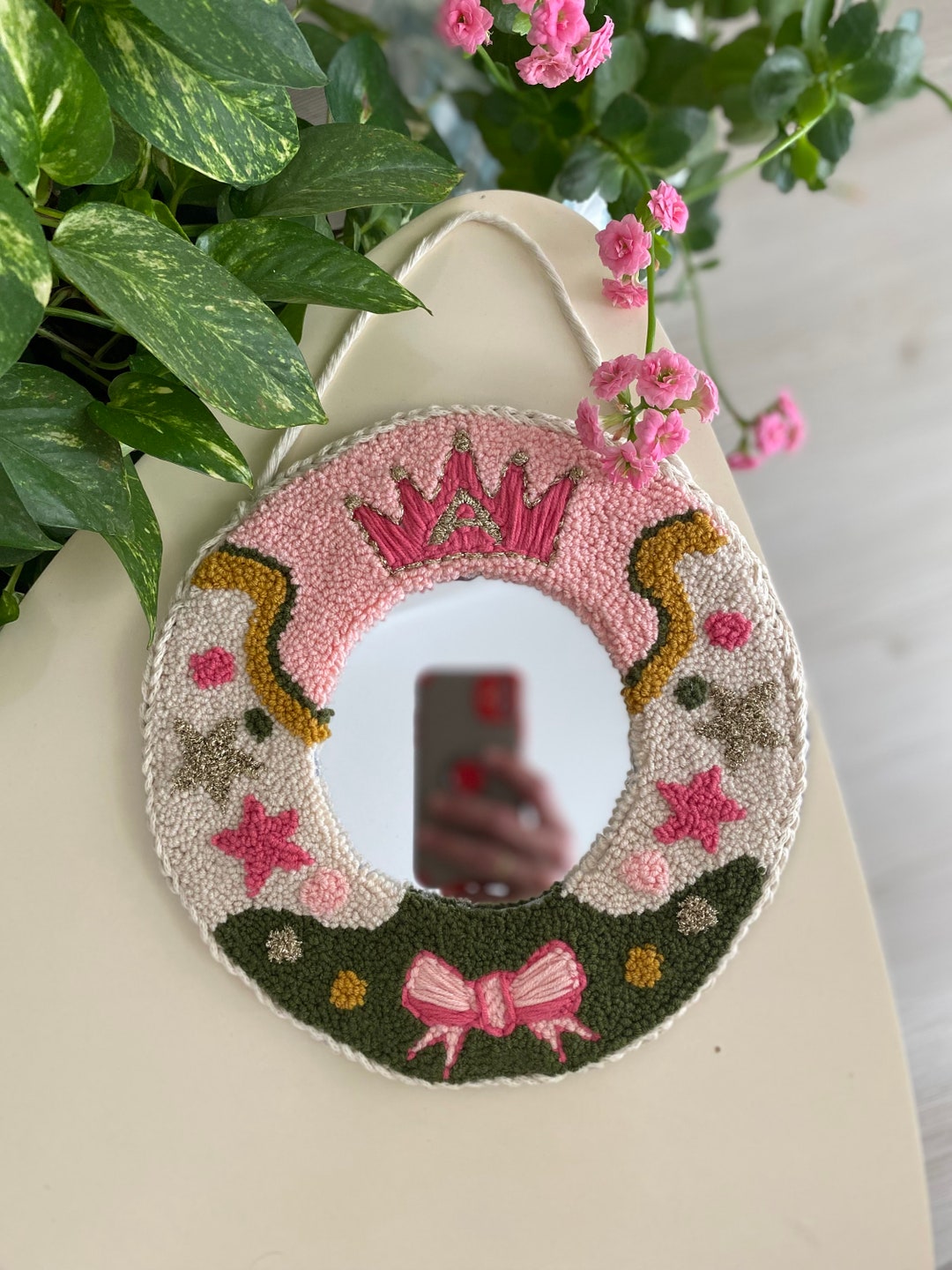 Hand Tufted Mirror,handmade Tufted Mirror, Modern Punch Needle Mirror ...