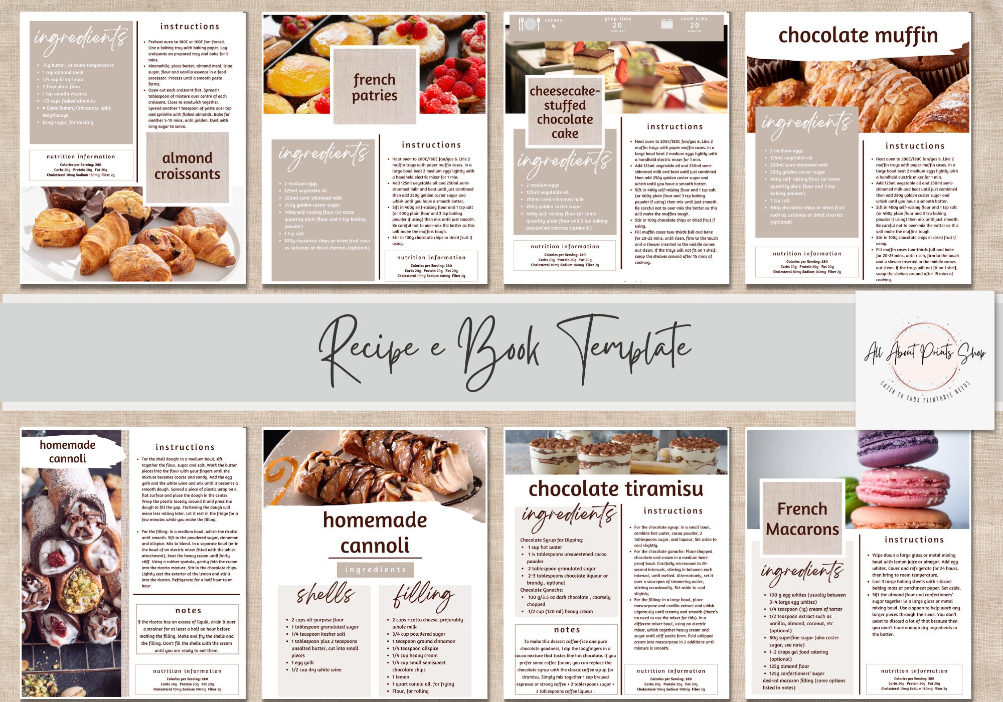 Recipe Book Template, Canva Editable Ebook, Recipe Card | Meal Planner ...