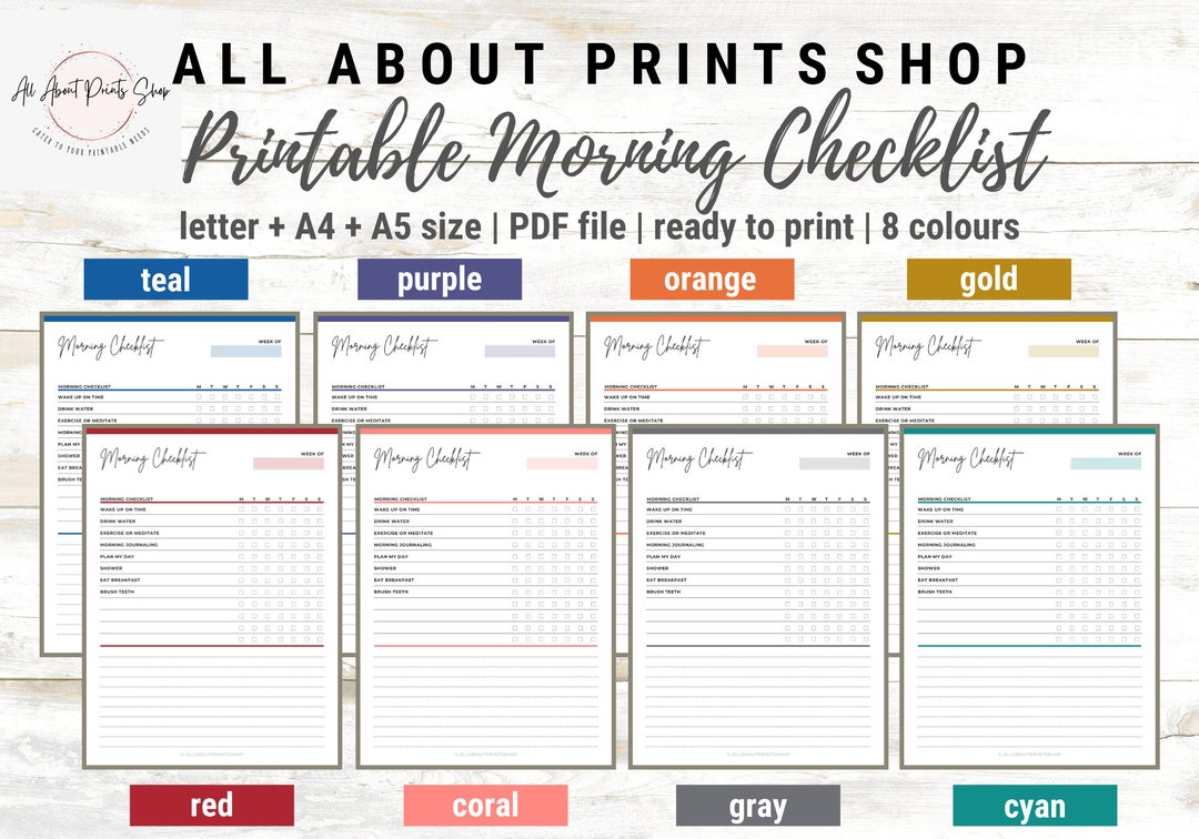 Printable Morning Checklist Day Organizer Daily Routine to Do List ...