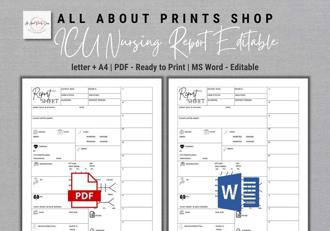 ICU Nurse Reporting Sheet Editable | ICU Nurses Resources | Hourly ...