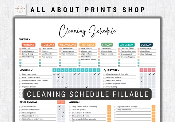 Editable Cleaning Schedule Fillable Weekly Monthly - Etsy UK