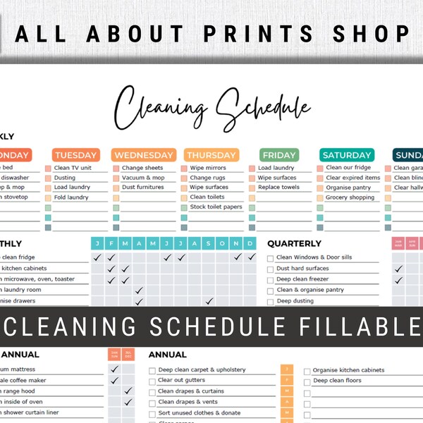 Yearly Cleaning Checklist Template - Etsy
