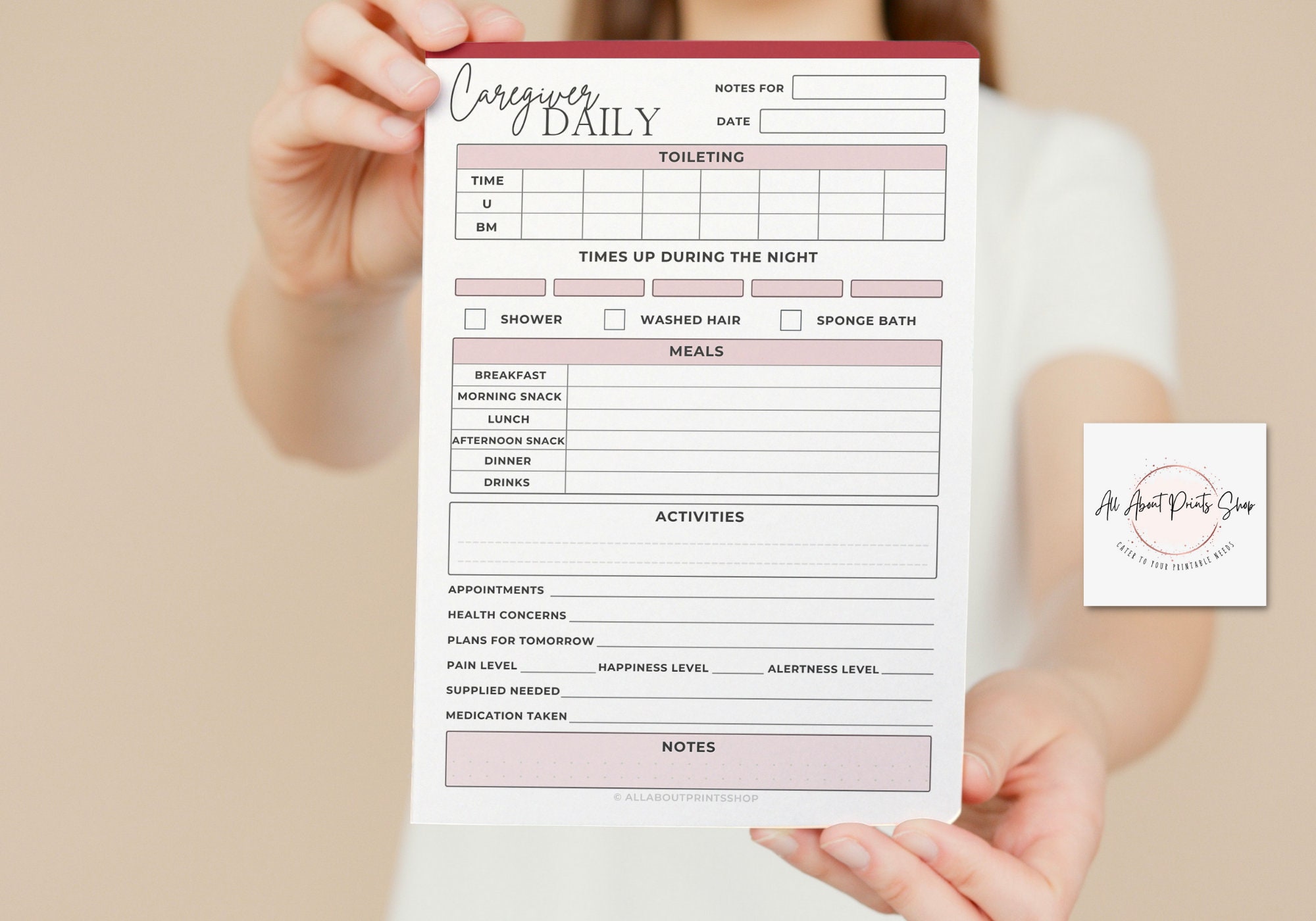Caregiver Daily Log Book Printable | Caregiver Gift | Caregiver ...