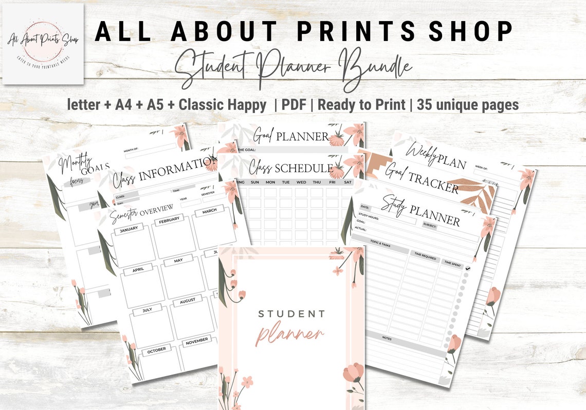 Student Planner, Study Planner Printable | Academic Planner Inserts ...