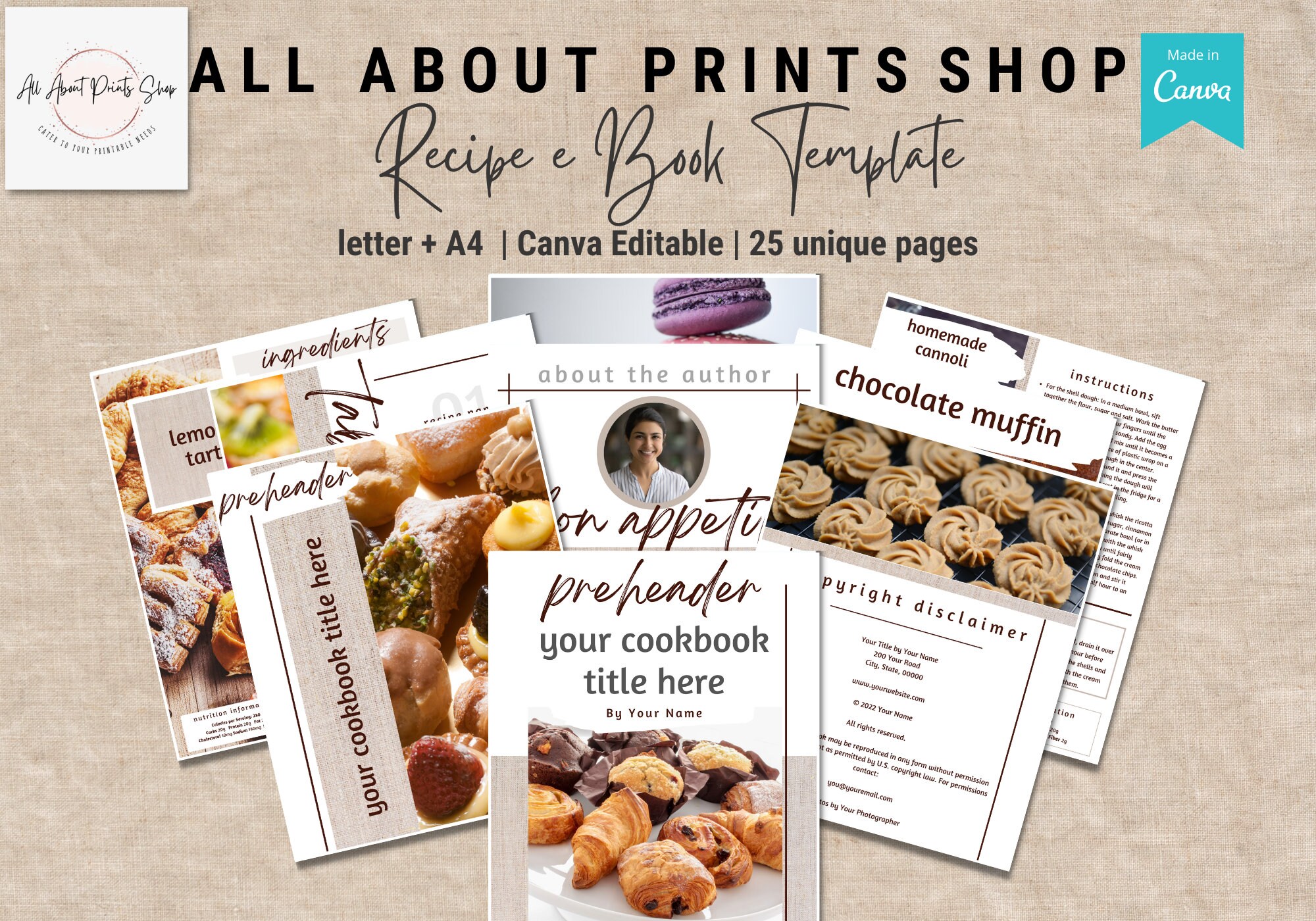 Recipe Book Template, Canva Editable Ebook, Recipe Card Meal Planner ...