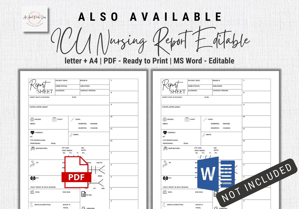 Printable ICU Nurse Reporting Sheet ICU Nurses Resources - Etsy Canada