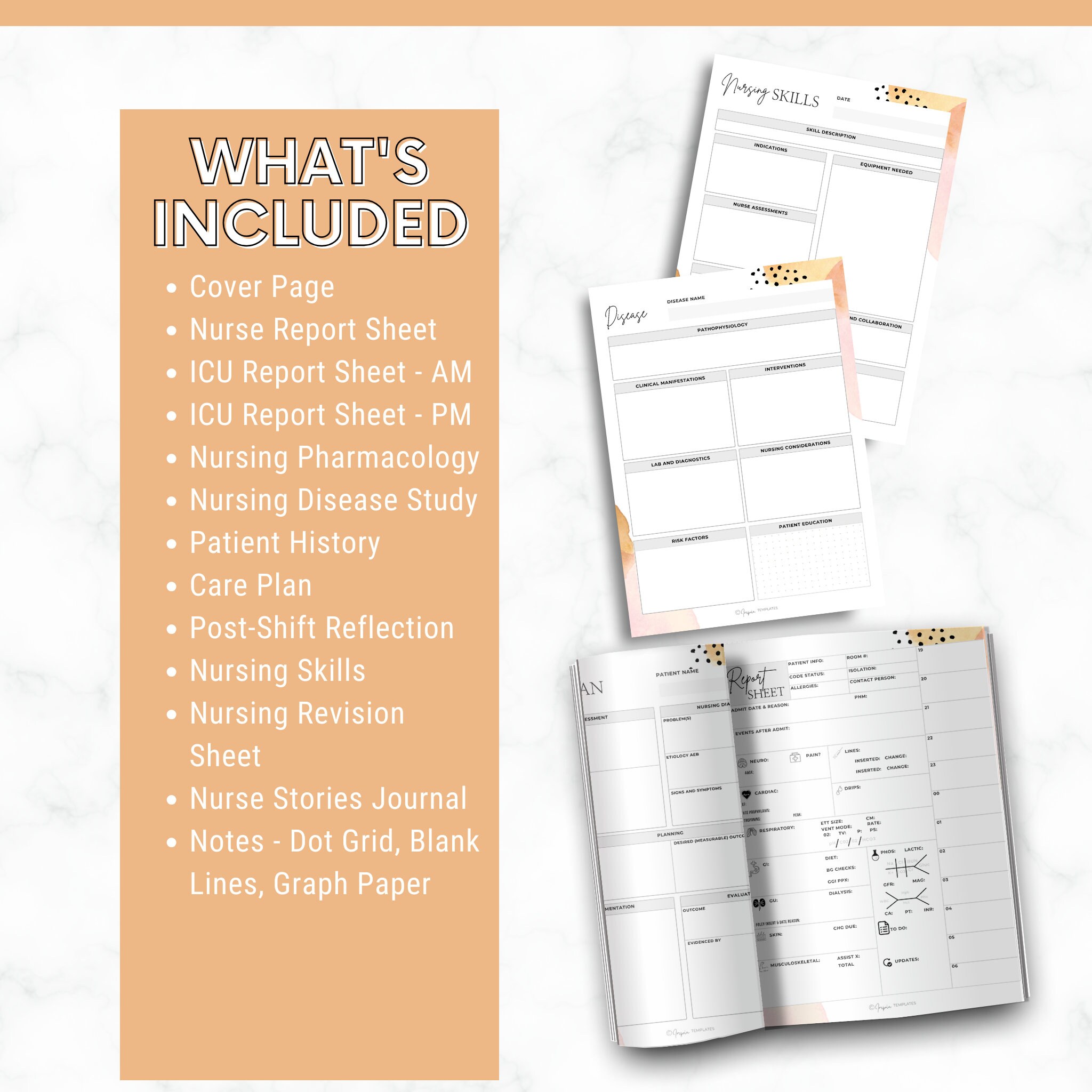 Nurse Planner Printable - Watercolor Medical Organizer, Nursing Shift ...