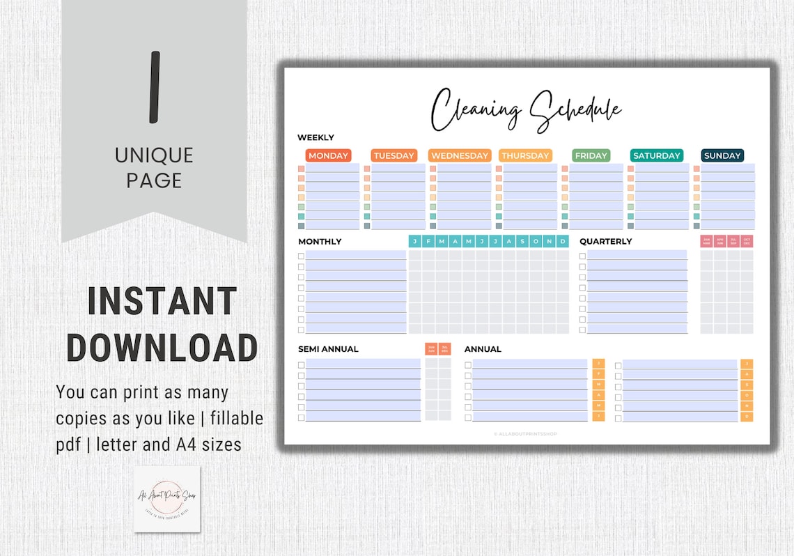 Editable Cleaning Schedule Fillable Weekly Monthly - Etsy Editable Cleaning Schedule Fillable Weekly Monthly - Etsy