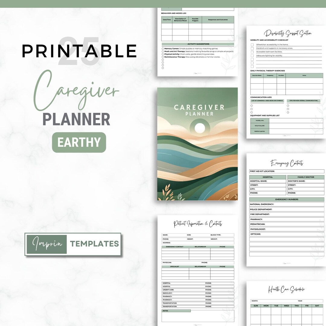 Caregiving Planner Printable - 4 Sizes (letter, A5, A4, Happy Planner ...