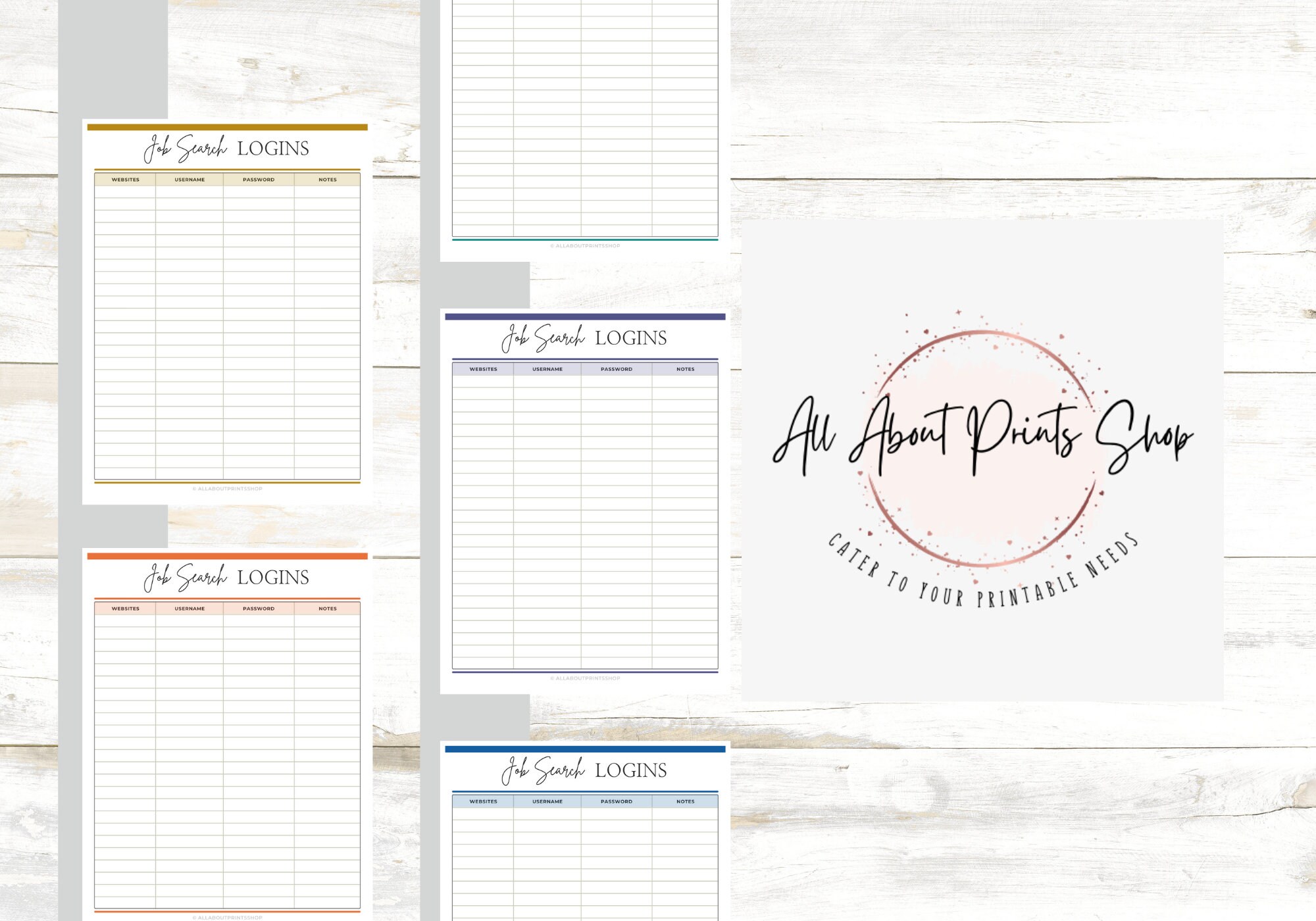 Job Search Logins Printable, Job Search Tracker | Ready to Print | 8 ...