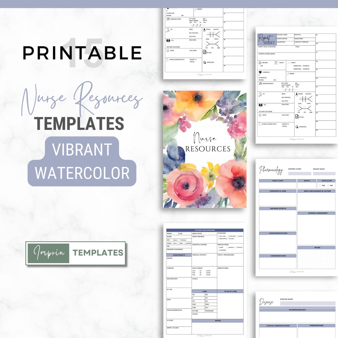 Nurse Planner Printable - Vibrant Watercolor Medical Organizer, Nursing ...