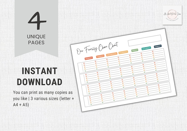 Family Chore Chart, Household Planner Printable, Weekly Family Schedule ...