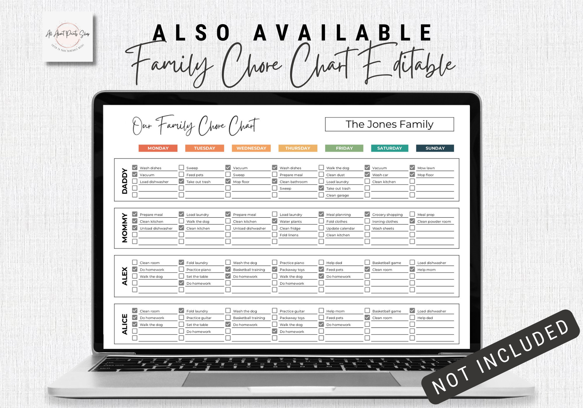 Family Chore Chart, Household Planner Printable, Weekly Family Schedule ...