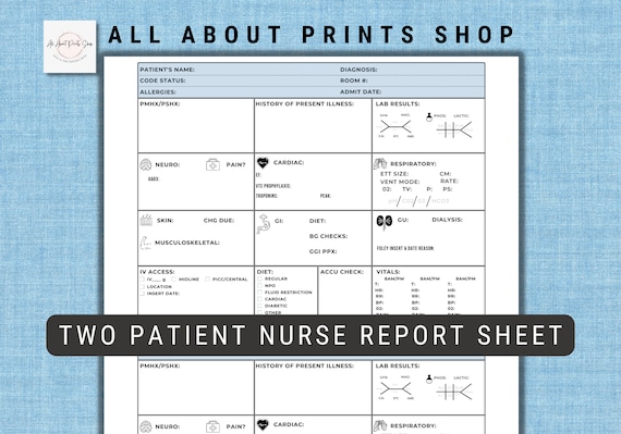 2 Patient Nurse Report Sheet CVICU Report Sheet Medsurg - Etsy