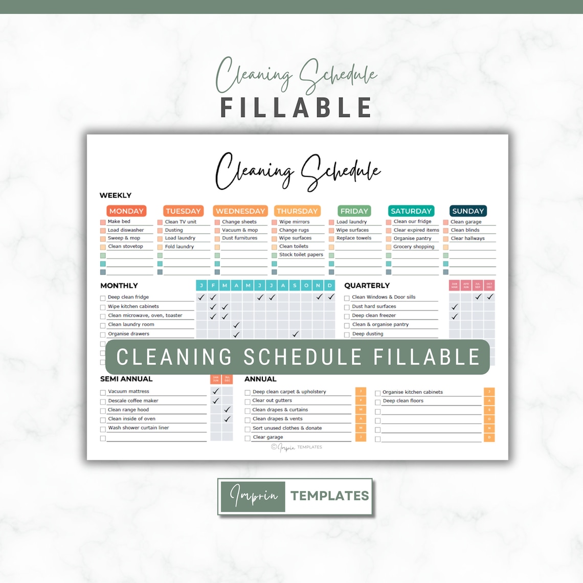 Editable Cleaning Schedule Fillable Weekly Monthly - Etsy