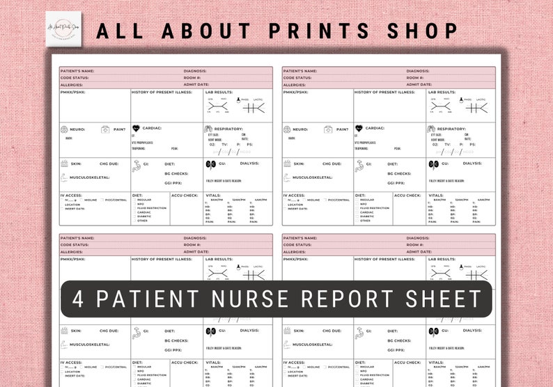 4 Patient Nurse Report Sheet | CVICU Report Sheet | Medsurg Report ...
