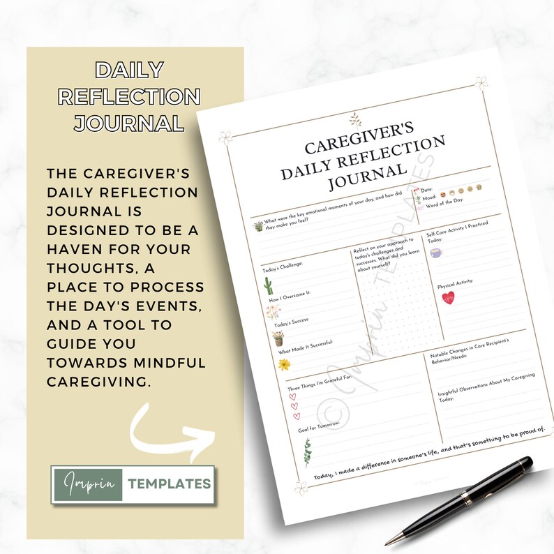 Printable Caregiver Reflection Journal – Daily Emotional Wellness ...