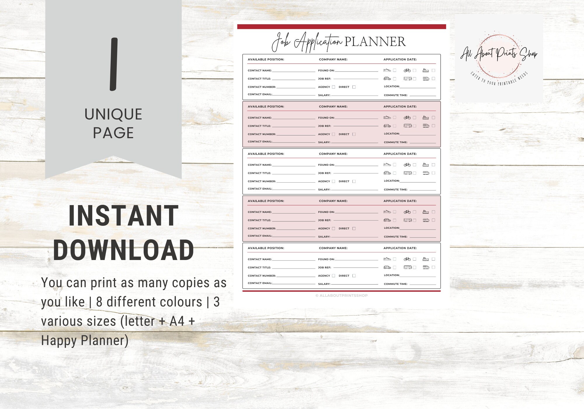 Job Application Planner Printable, Job Search Tracker | Ready to Print ...