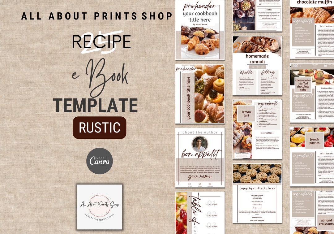 Recipe Book Template, Canva Editable Ebook, Recipe Card | Meal Planner ...