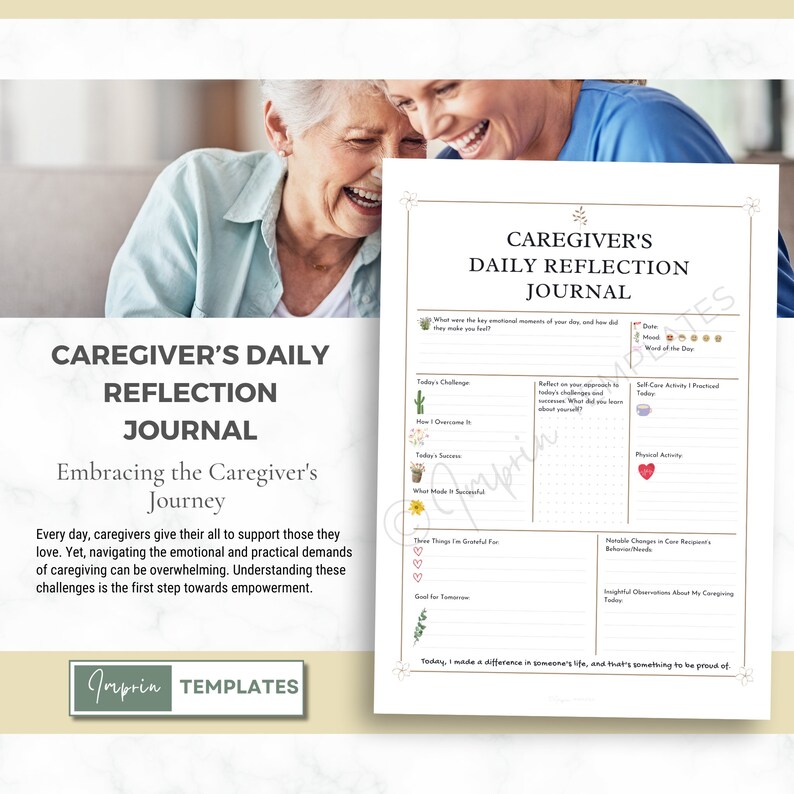 Printable Caregiver Reflection Journal Daily Emotional Wellness Planner ...