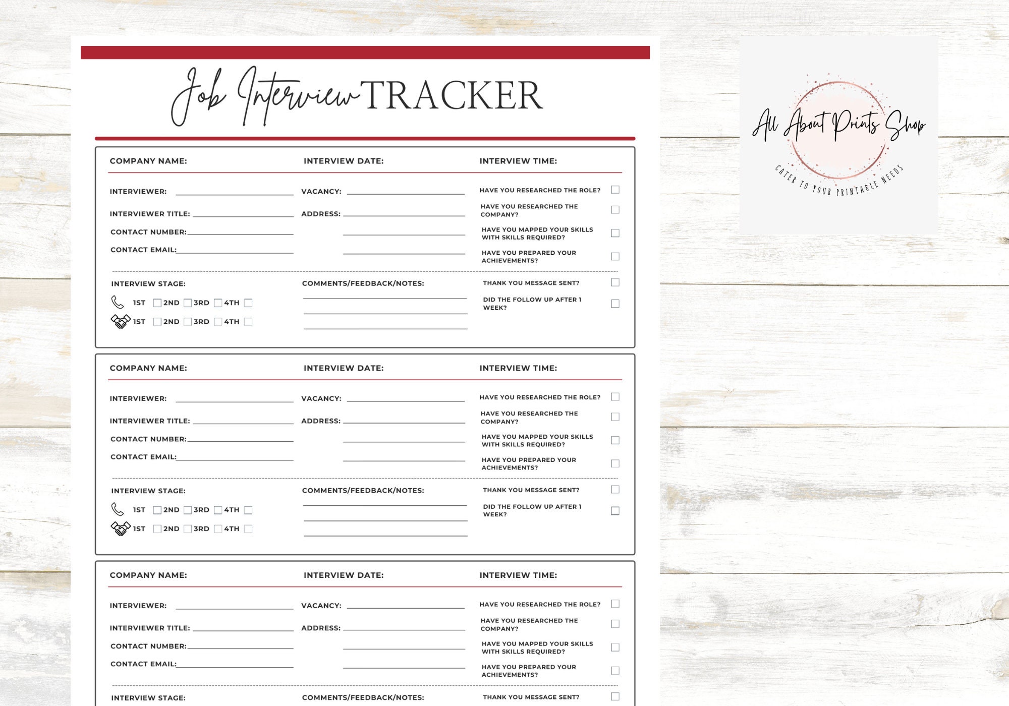 Job Interview Tracker Printable, Job Search Tracker | Ready to Print ...