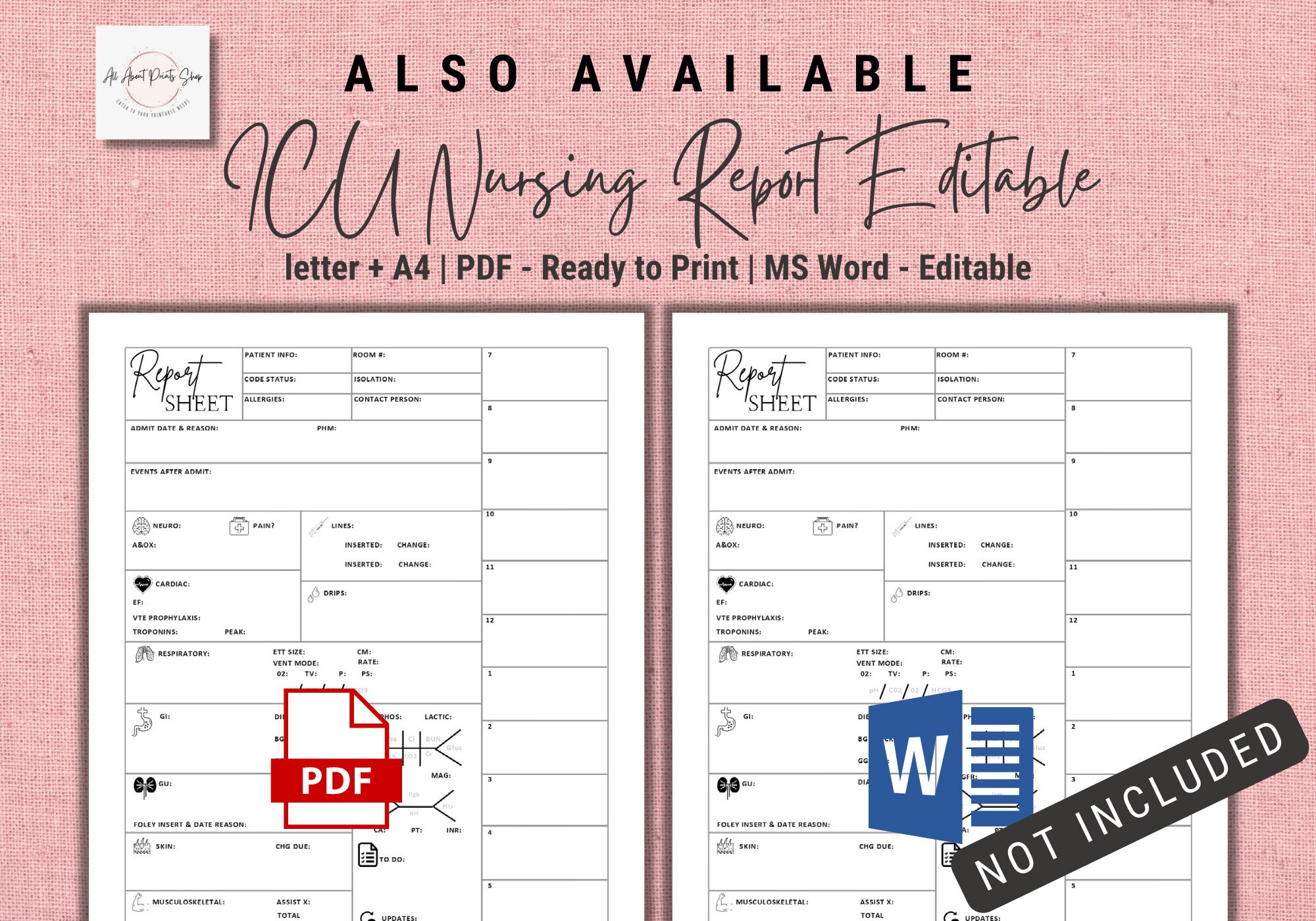 4 Patient Nurse Report Sheet CVICU Report Sheet Medsurg Report Sheet ...