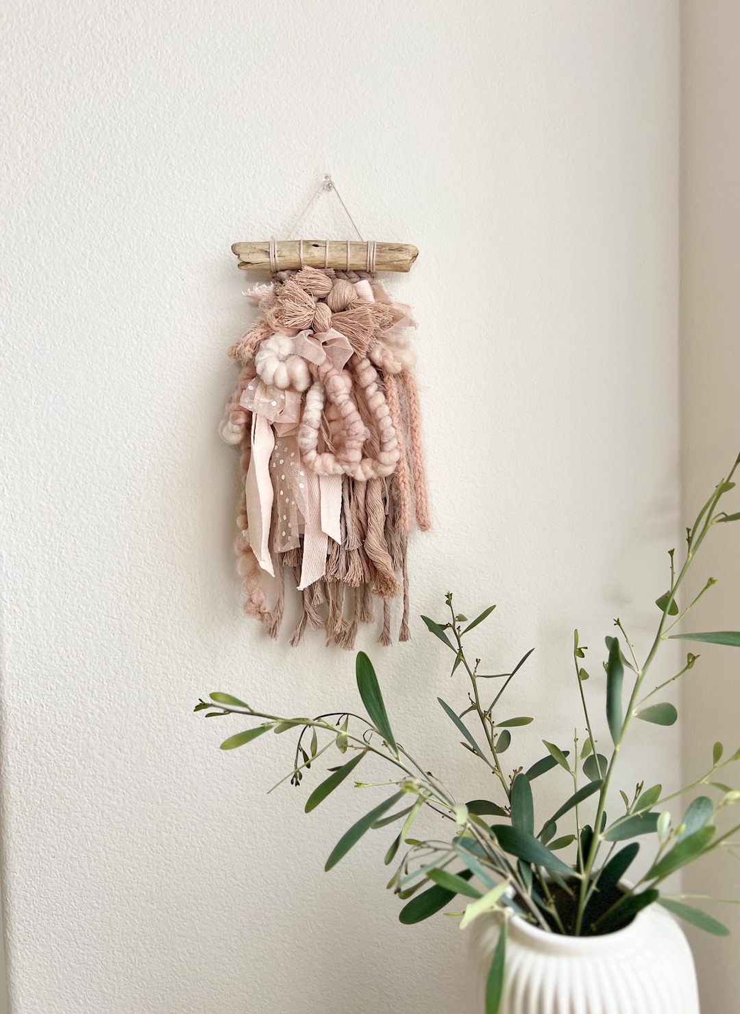 Blush Fiber Art Wall Hanging: Woven Nursery Decor, Naturally Dyed ...