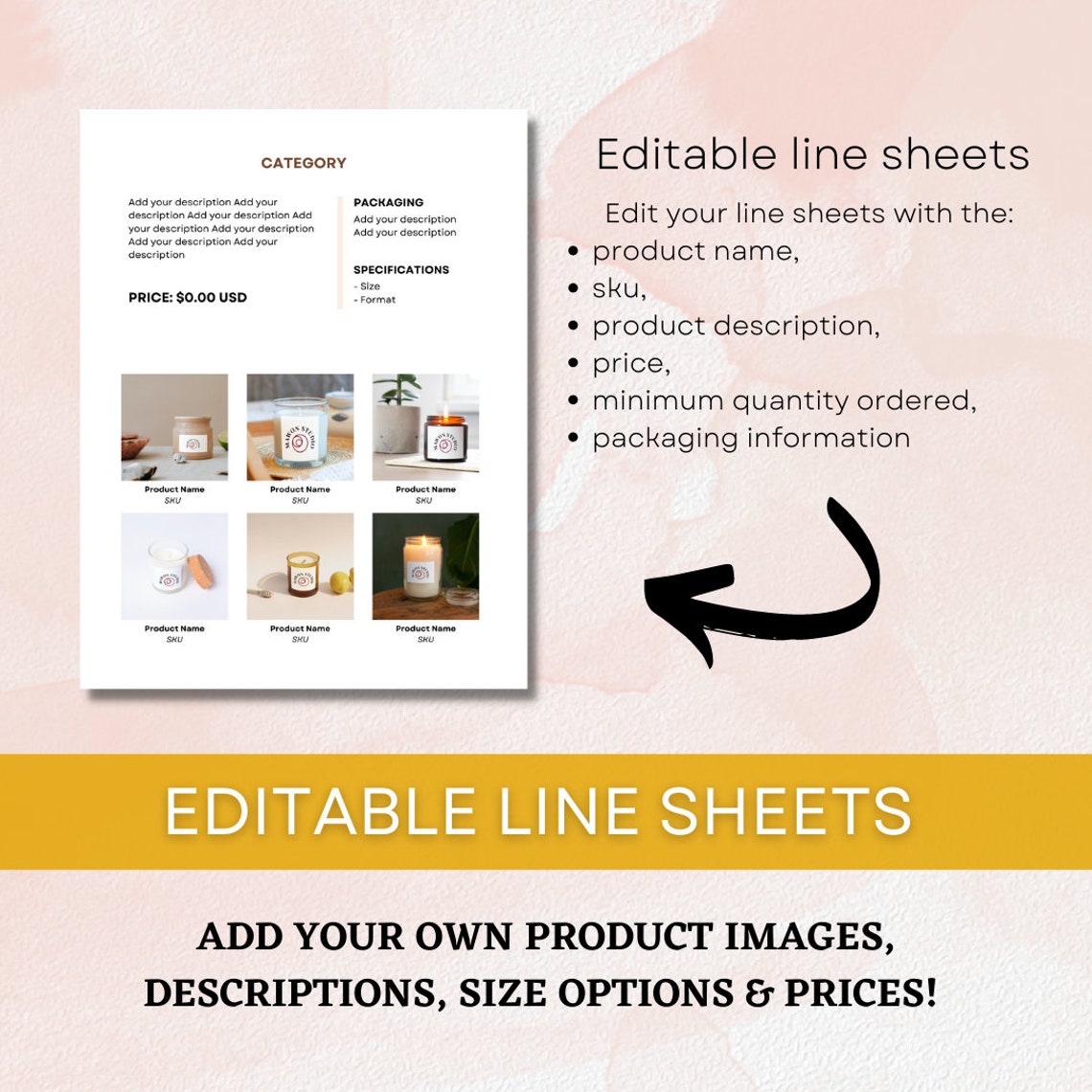 45 Editable Line Sheet Template Wholesale Catalogue Template - Etsy Canada