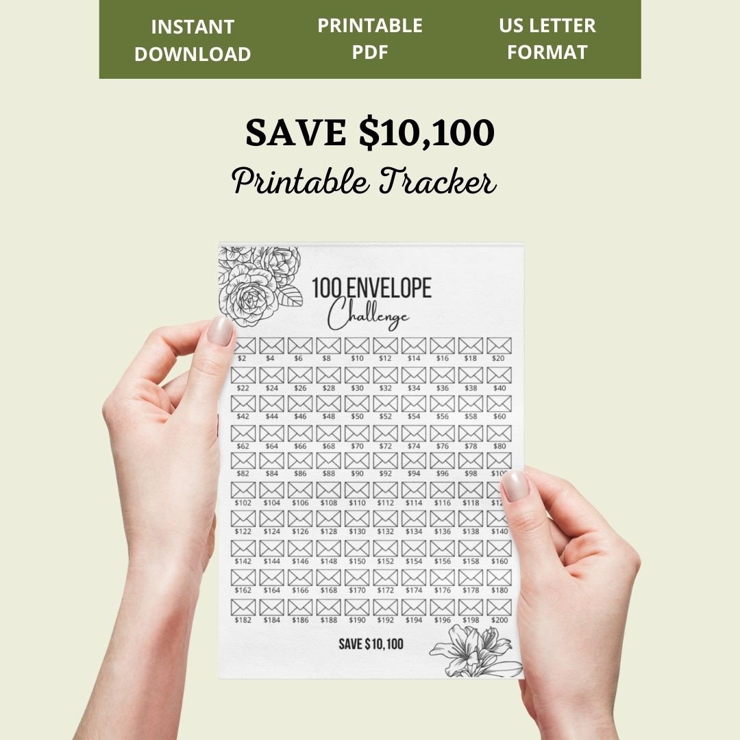 Printable 100 Envelope Savings Challenge Tracker Save 10100 - Etsy