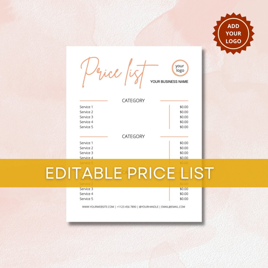 Price List Template Editable Printable Price Sheet Digital - Etsy UK