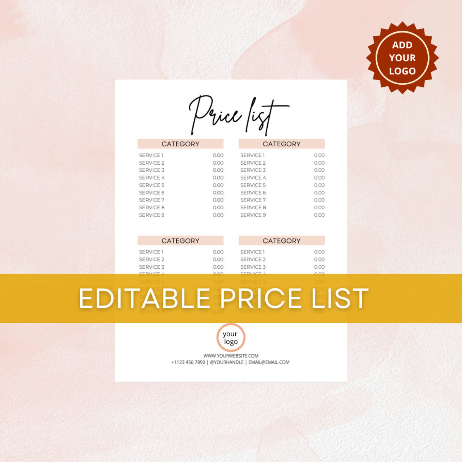 Price List Template Editable Printable Price Sheet Digital - Etsy Canada