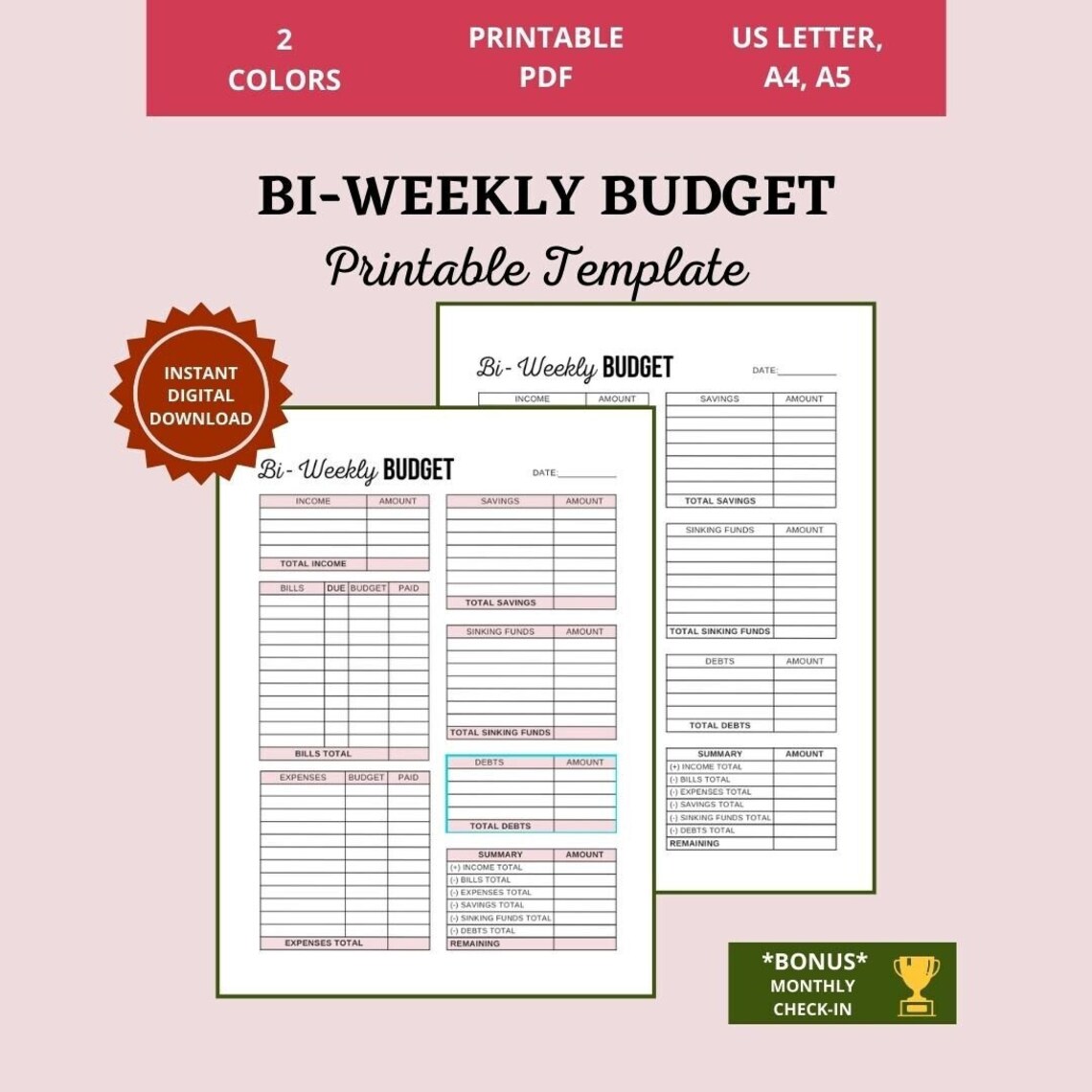 Bi-weekly Budget Template, Budget Binder Printable, Paycheck Budget ...