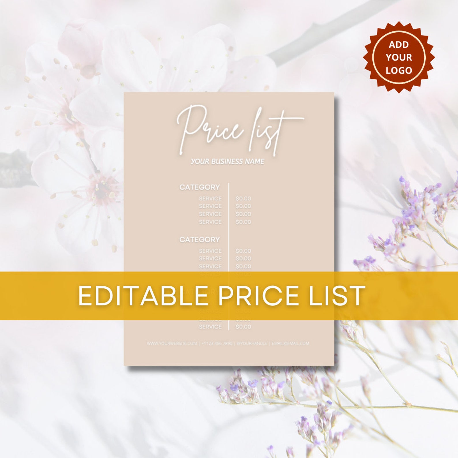 Price List Template Editable, Printable Pricelist, Digital Price List ...