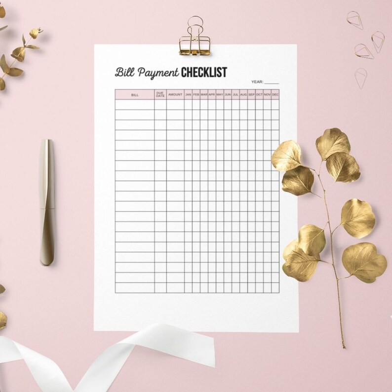 Bill Payment Checklist, Yearly Monthly Bill Planner, Bill Payment ...